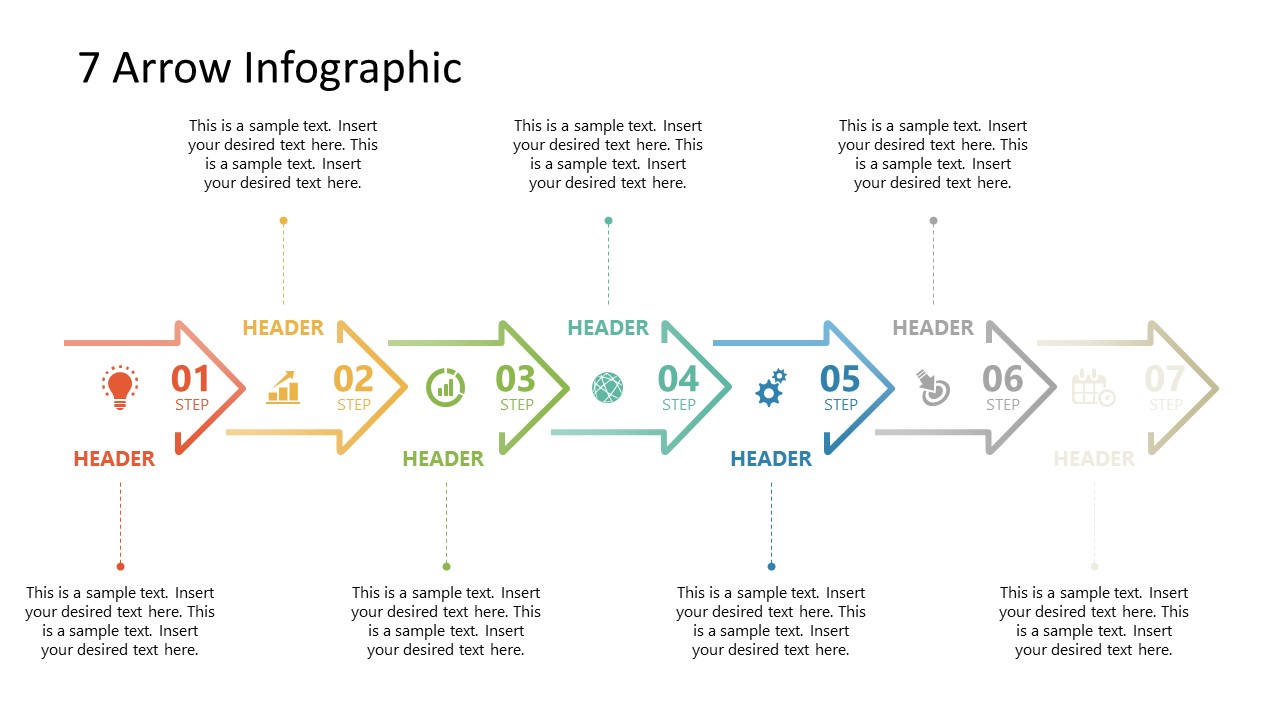 7 Steps Arrows Milestone Timeline Template - SlideModel