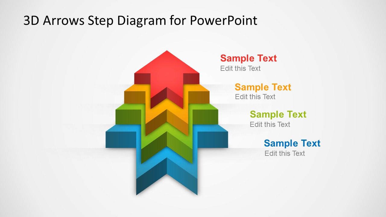3D Arrows Stairs Diagram For PowerPoint With 4 Steps SlideModel