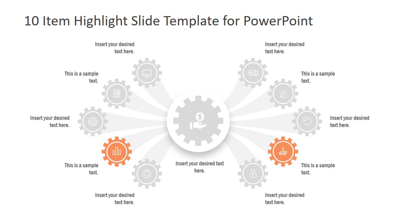 10-Item Highlight Slide PowerPoint Template & Presentation Slides