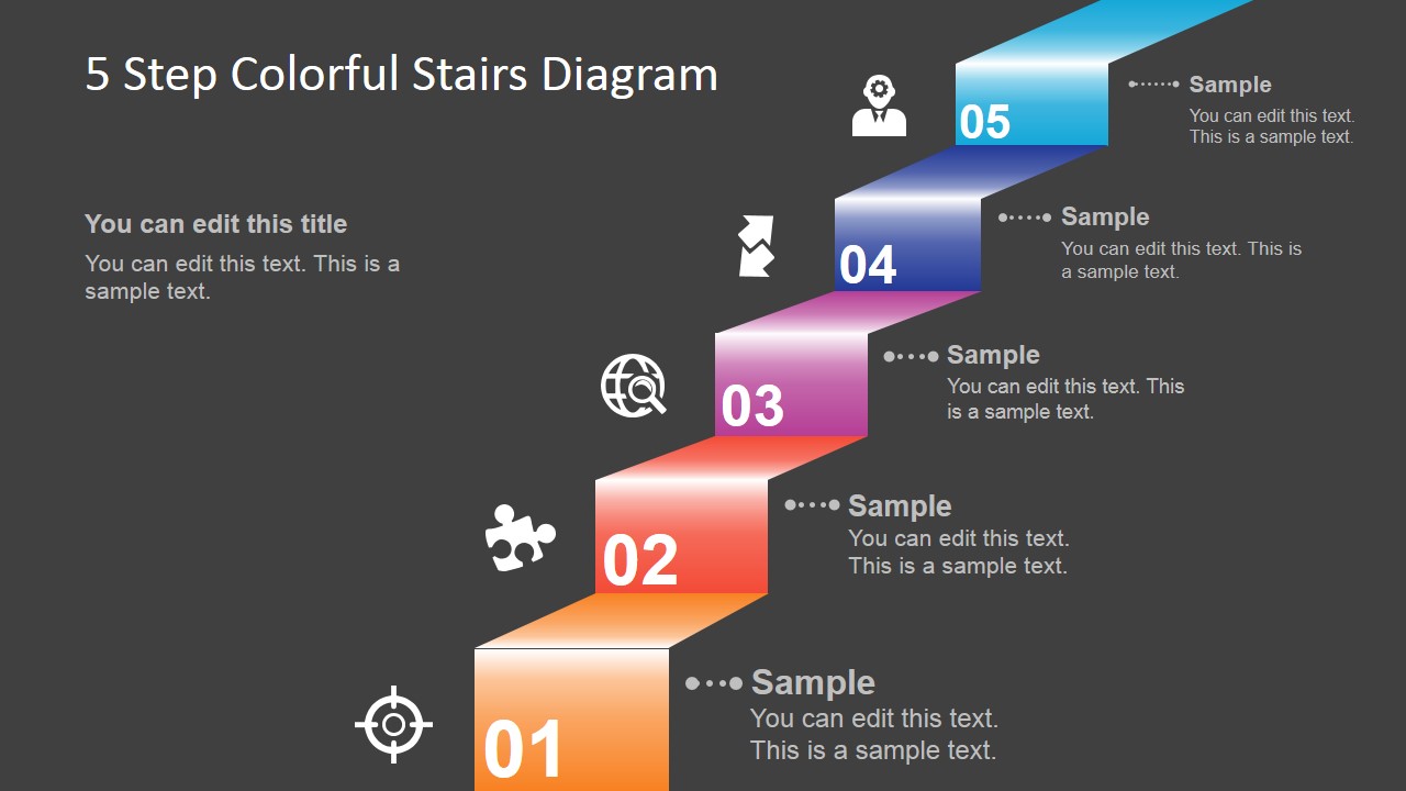 5 Step Colorful Stairs Diagram for PowerPoint - SlideModel 5 Step Colorful Stairs Diagram for PowerPoint - SlideModel