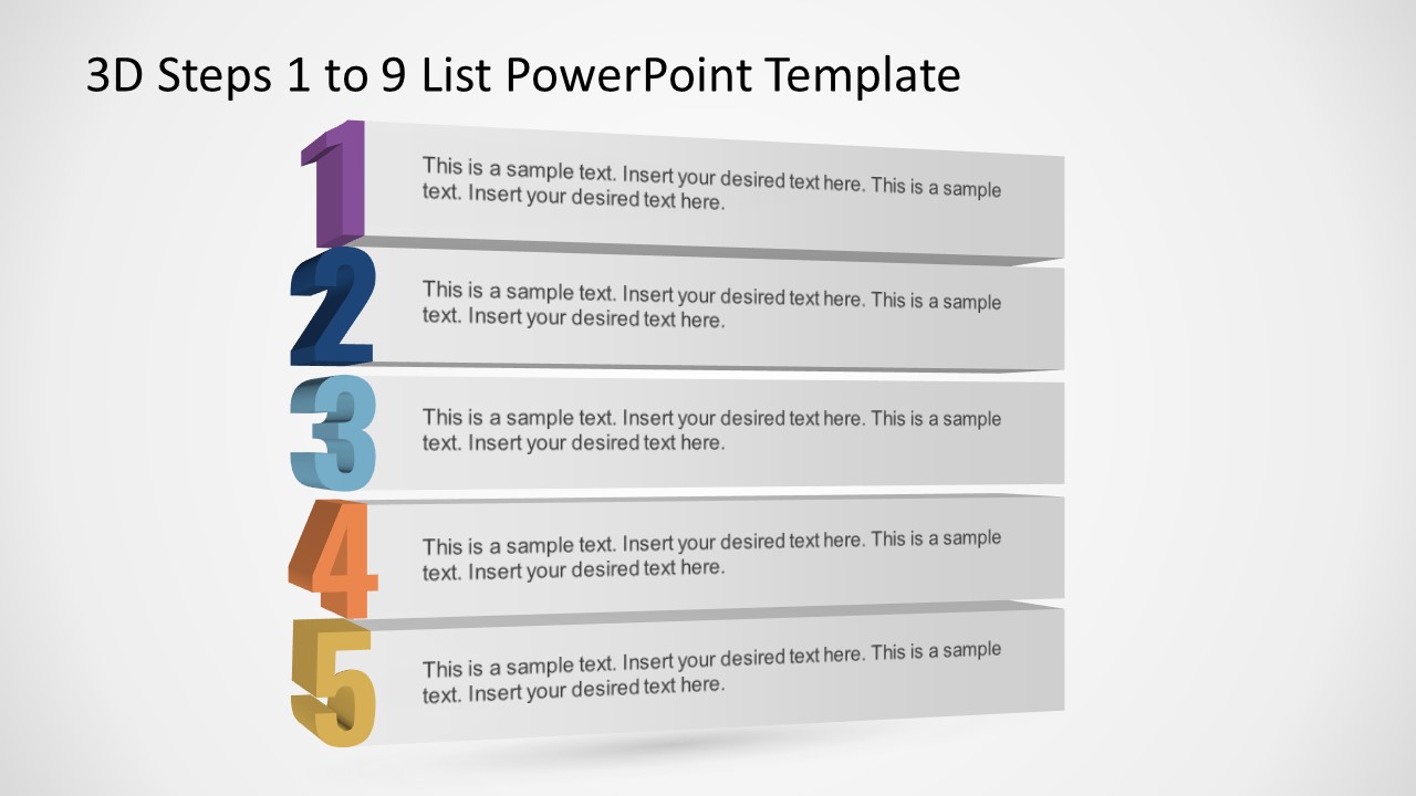 3D Steps 1 to 9 List PowerPoint Template - SlideModel