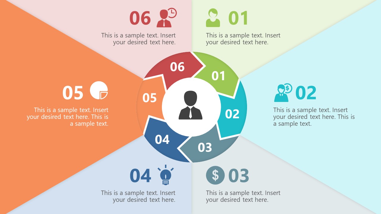 6 Steps Circular Chevron Paper Effect PowerPoint Template - SlideModel