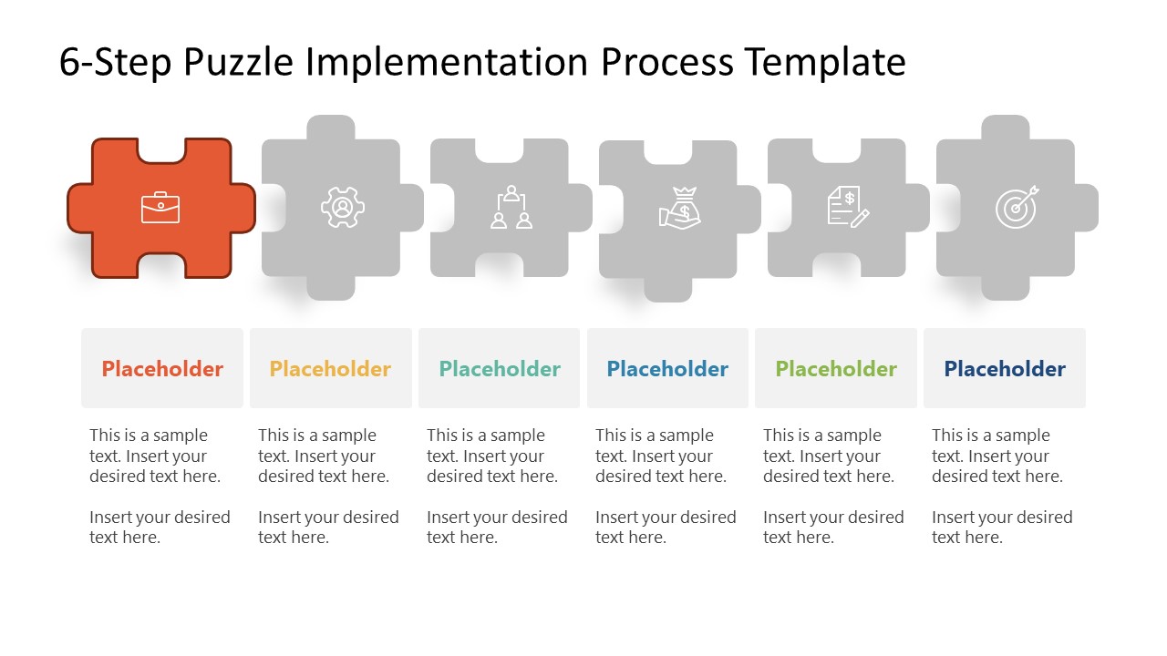6-Step Puzzle Implementation Process Template for PowerPoint - SlideModel