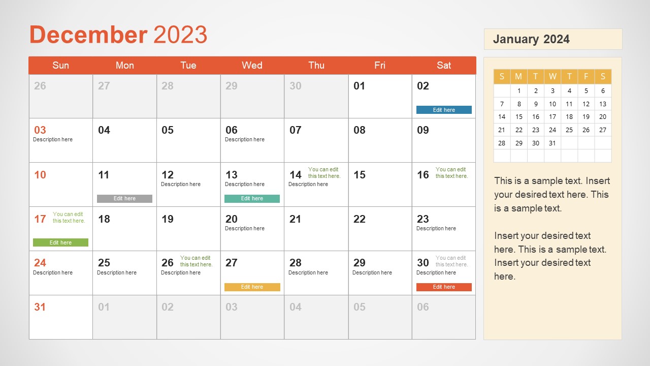 PowerPoint Calendar Slide Template For December 2023 SlideModel