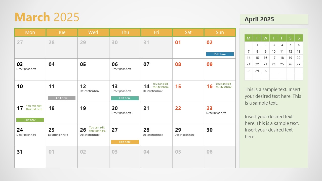 2025 Calendar With Monday as First day