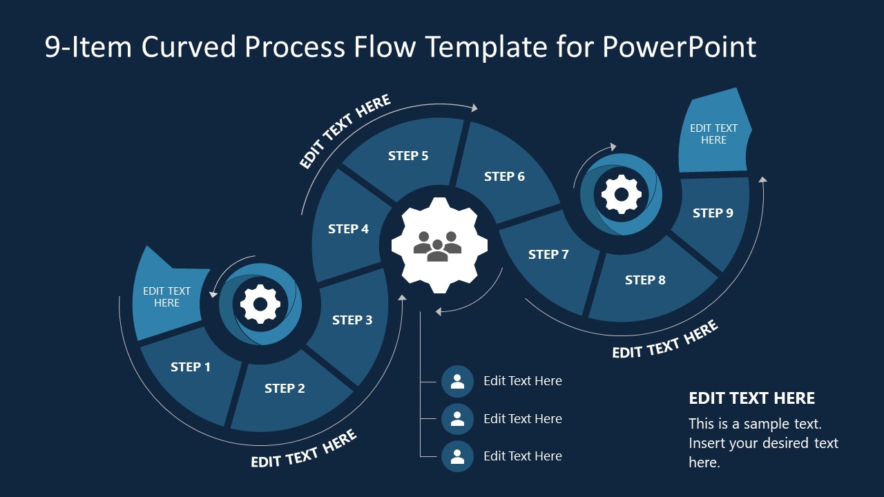 9-Item Curved Process Flow Template for PowerPoint