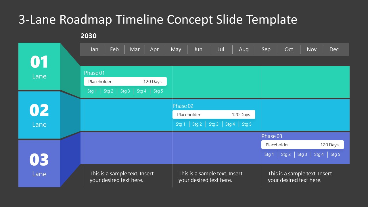 3-Lane Roadmap Timeline Concept PowerPoint Template