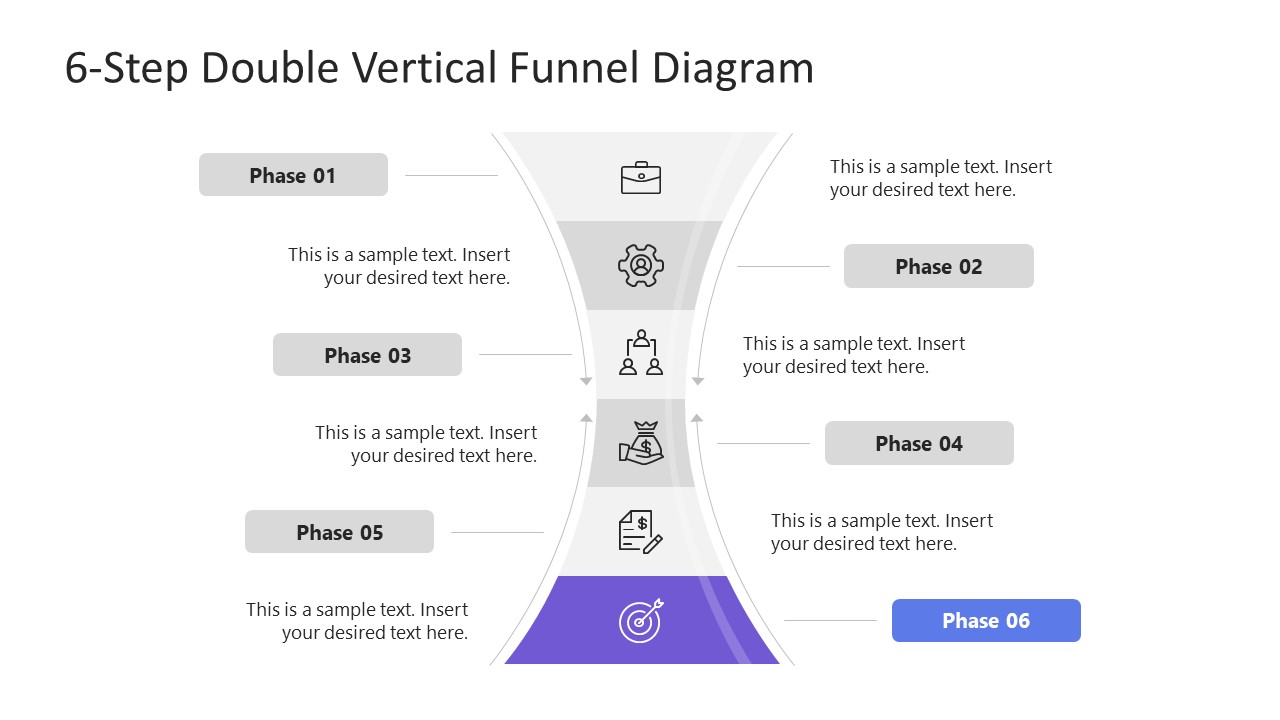 6-Step Vertical Double Funnel Diagram PowerPoint Template