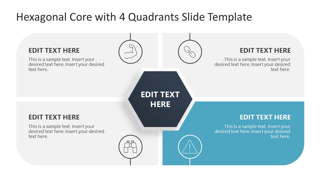 Hexagonal Core with 4 Quadrants PowerPoint Template