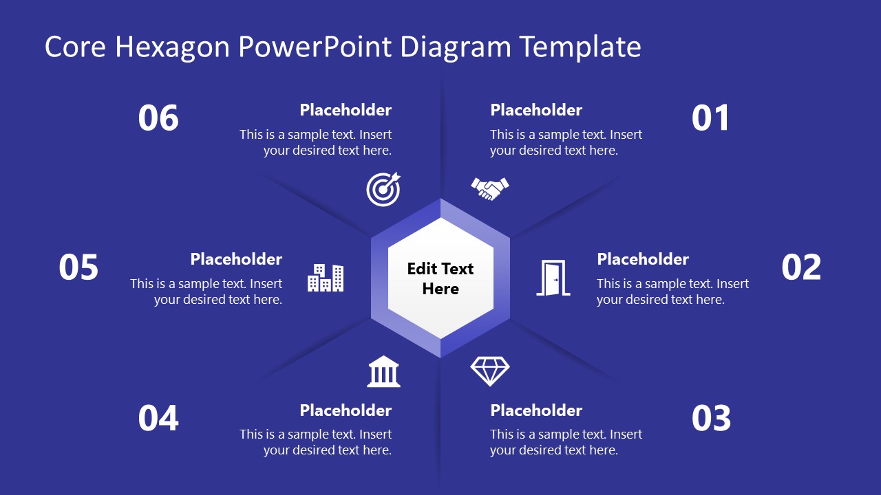 6-Item Core Hexagon PowerPoint Template Diagram