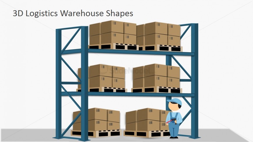 Box Pallets In Warehouse Shelves for PowerPoint - SlideModel