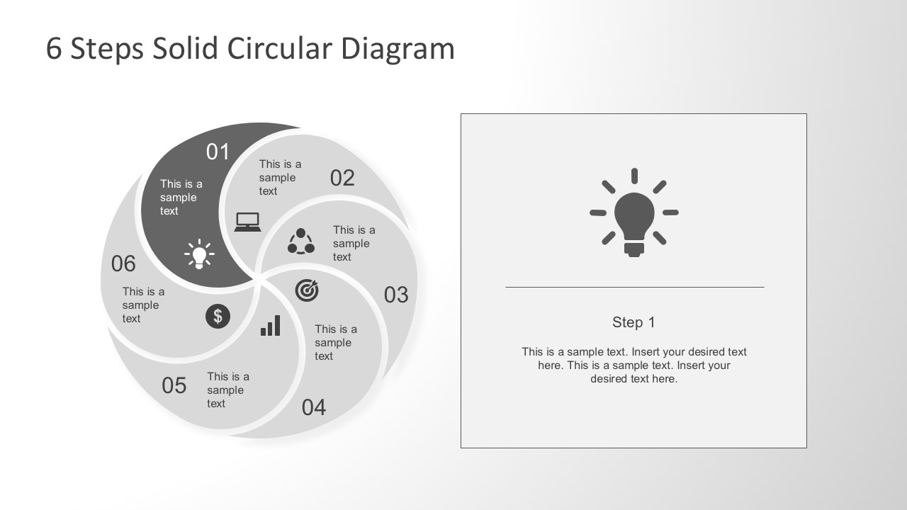 Six Steps Solid Circular Diagram PowerPoint