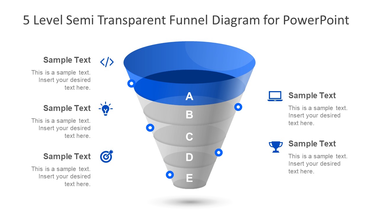 Editable Five Step Powerpoint Funnel Slidemodel
