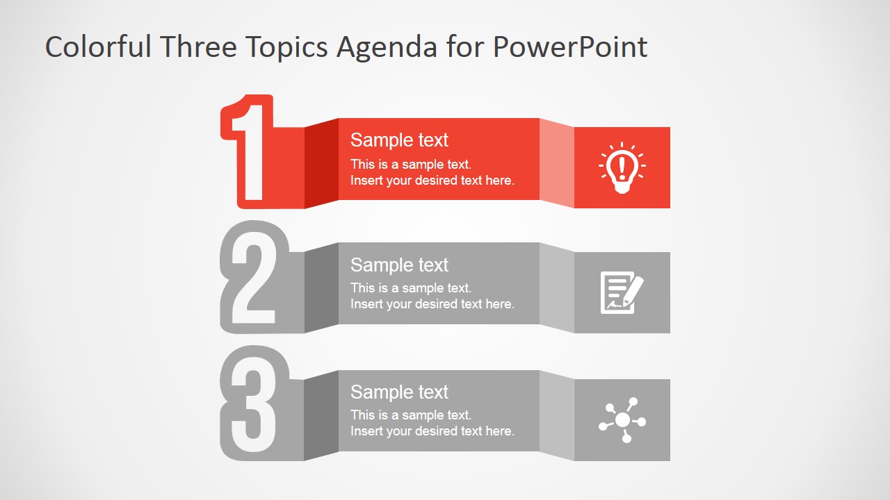 Free Colorful Three Topics Agenda for PowerPoint & Google Slides