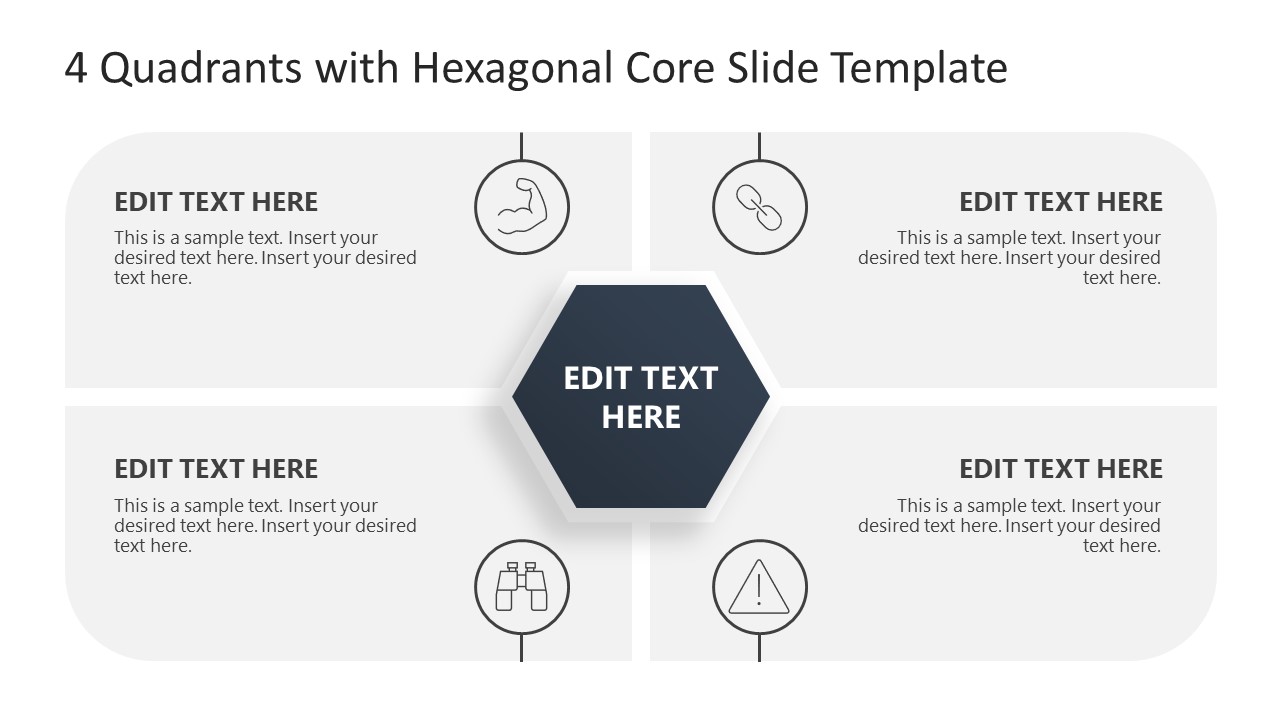 Free 4 Quadrants with Hexagonal Core Slide Template - SlideModel