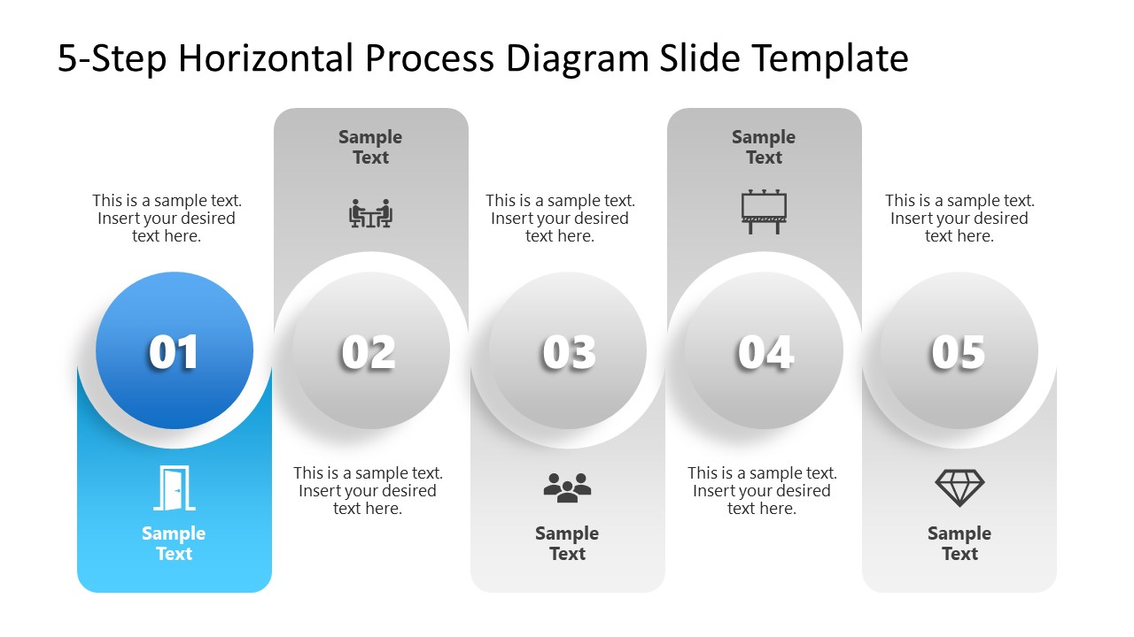 Free 5-Step Horizontal Process Diagram Slide Template for PowerPoint